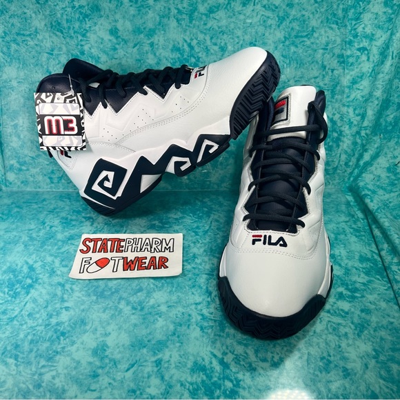 Fila | Shoes | Fila Mb Mens White Navy Blue Leather Retro High Top ...